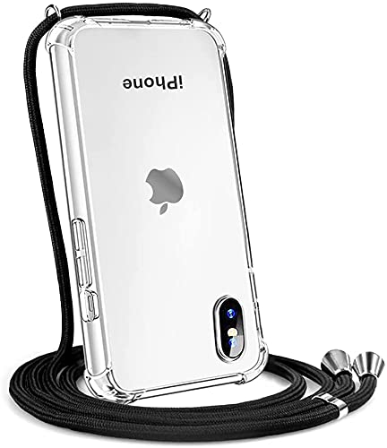 YESPURE Crossbody Case for iPhone Xs,Phone Case for iPhone X, Clear Soft Slim TPU Shockproof Protective Cover for iPhone X/XS with Adjustable Black Neck Cord Lanyard Strap