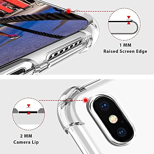 YESPURE Crossbody Case for iPhone Xs,Phone Case for iPhone X, Clear Soft Slim TPU Shockproof Protective Cover for iPhone X/XS with Adjustable Black Neck Cord Lanyard Strap