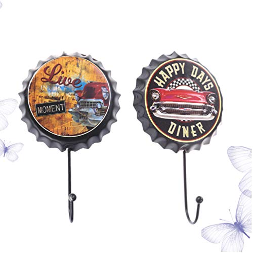 Garneck Metal Clothes Hanger 2pcs Coat Hooks,Retro Iron Beer Bottle Cap Decorative Hooks, Bag Organizer Hanging Hooks Key Holders Bar Decoration Clothes Rack Wall Hook Heavy Duty Coat Hangers