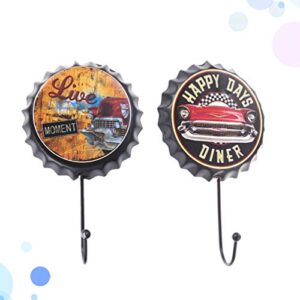 Garneck Metal Clothes Hanger 2pcs Coat Hooks,Retro Iron Beer Bottle Cap Decorative Hooks, Bag Organizer Hanging Hooks Key Holders Bar Decoration Clothes Rack Wall Hook Heavy Duty Coat Hangers