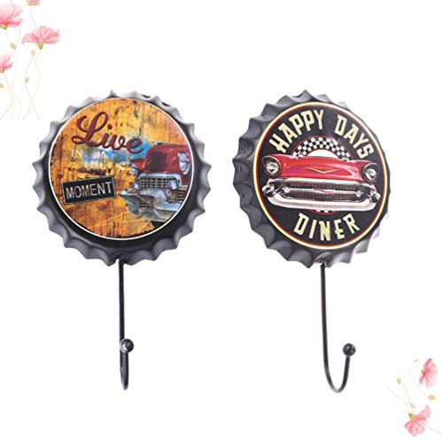 Garneck Metal Clothes Hanger 2pcs Coat Hooks,Retro Iron Beer Bottle Cap Decorative Hooks, Bag Organizer Hanging Hooks Key Holders Bar Decoration Clothes Rack Wall Hook Heavy Duty Coat Hangers