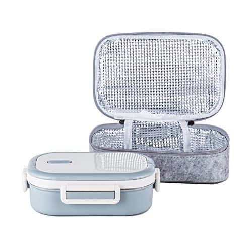 Lille Home Stainless Steel Leakproof Bento Lunch Box/Metal Food Container with Insulated Lunch Bag, BPA Free, 22 Ounces, Gray