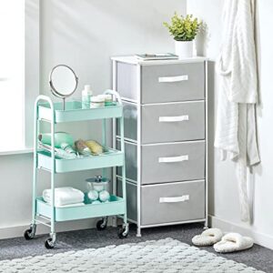 mDesign Metal 3-Tier Rolling Utility Storage Carts - Organizer Trolley for Bathroom, Kitchen, Laundry, Office, and Kids Rooms - Heavy Duty Caddy with 4 Caster Wheels - Mint Green