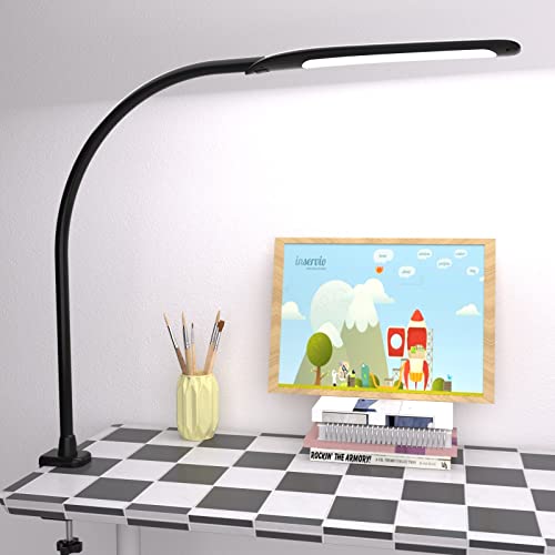 LED Desk Lamp with Clamp,Flexible Gooseneck Clamp Lamp,Dimmable,Touch Control 3 Color Modes,Eye-Care Table Light with Adjustable Arm,Architect Lamp for Home/ Office /Workbench/Reading Working Black