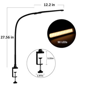 LED Desk Lamp with Clamp,Flexible Gooseneck Clamp Lamp,Dimmable,Touch Control 3 Color Modes,Eye-Care Table Light with Adjustable Arm,Architect Lamp for Home/ Office /Workbench/Reading Working Black