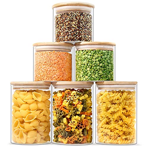 Urban Green Glass Storage Container Bamboo Lids, Glass Airtight Canisters sets, Glass Jar with Lids, Food Jars, Pantry Organization and Storage Containers, Spice Jars, Flour Canisters of 6