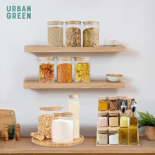 Urban Green Glass Storage Container Bamboo Lids, Glass Airtight Canisters sets, Glass Jar with Lids, Food Jars, Pantry Organization and Storage Containers, Spice Jars, Flour Canisters of 6