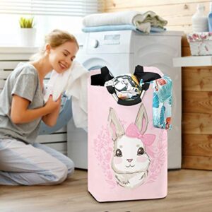 AGONA Cute Bunny Rabbit Laundry Basket with Handles Large Storage Bin Collapsible Fabric Laundry Hamper Foldable Laundry Bag for Kids Room Toy Bins Gift Baskets Bedroom Baby Nursery