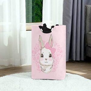 AGONA Cute Bunny Rabbit Laundry Basket with Handles Large Storage Bin Collapsible Fabric Laundry Hamper Foldable Laundry Bag for Kids Room Toy Bins Gift Baskets Bedroom Baby Nursery