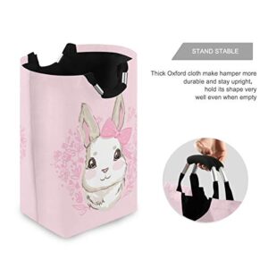 AGONA Cute Bunny Rabbit Laundry Basket with Handles Large Storage Bin Collapsible Fabric Laundry Hamper Foldable Laundry Bag for Kids Room Toy Bins Gift Baskets Bedroom Baby Nursery