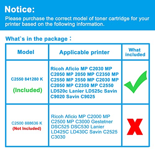 LCL Compatible Toner Cartridge Replacement for Ricoh 841280 MP C2550 C2050 2550 Lanier LD525c Savin C9020 9025 Aficio MP C2030 2050 C2350 C2050 C2350 LD520c (1-Pack Black)