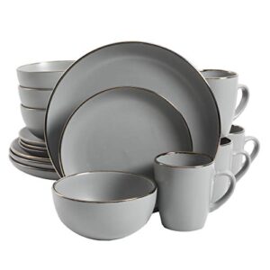 gibson home rockaway dinnerware, service for 4 (16pcs), grey/gold rim