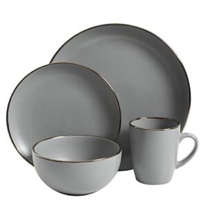 Gibson Home Rockaway Dinnerware, Service for 4 (16pcs), Grey/Gold Rim