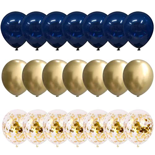 Boy's Party Decorations 60pcs 12in Navy Gold Confetti Metallic Chrome Balloons for Baby Shower Birthday Wedding Party Decorations