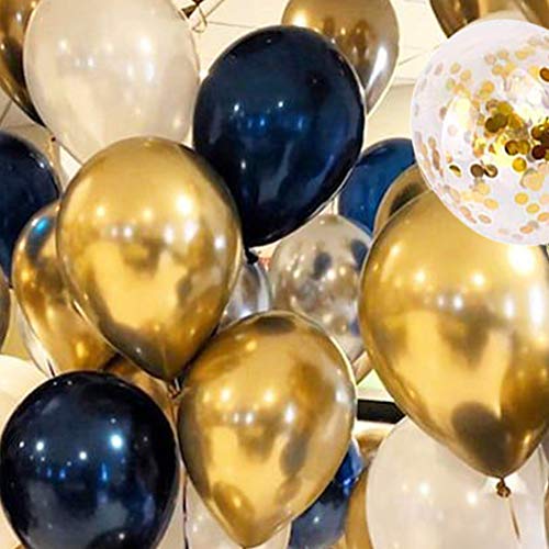 Boy's Party Decorations 60pcs 12in Navy Gold Confetti Metallic Chrome Balloons for Baby Shower Birthday Wedding Party Decorations