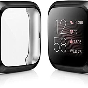 HANKN 2 Pack Case Compatible with Fitbit Versa 2 Screen Protector, Soft TPU Full Coverage Protective Cover Bumper Frame Versa 2 Smartwatch (Black+Black)