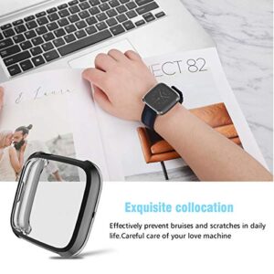 HANKN 2 Pack Case Compatible with Fitbit Versa 2 Screen Protector, Soft TPU Full Coverage Protective Cover Bumper Frame Versa 2 Smartwatch (Black+Black)