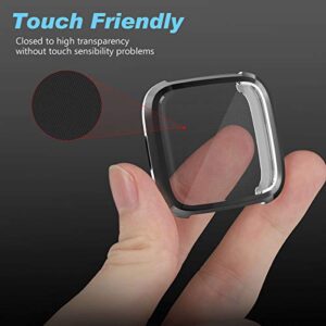 HANKN 2 Pack Case Compatible with Fitbit Versa 2 Screen Protector, Soft TPU Full Coverage Protective Cover Bumper Frame Versa 2 Smartwatch (Black+Black)