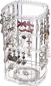 cq acrylic 360 rotating earring holder organizer clear jewelry displays dangle earinging rack necklace bracelet carousel tree towers,4 tier hanging earring display stands for selling,pack of 1