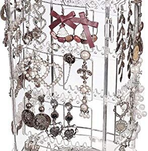 Cq acrylic 360 Rotating Earring Holder Organizer Clear Jewelry Displays Dangle Earinging Rack Necklace Bracelet Carousel Tree Towers,4 Tier Hanging Earring Display Stands For Selling,Pack of 1