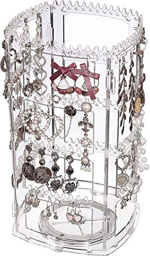 Cq acrylic 360 Rotating Earring Holder Organizer Clear Jewelry Displays Dangle Earinging Rack Necklace Bracelet Carousel Tree Towers,4 Tier Hanging Earring Display Stands For Selling,Pack of 1