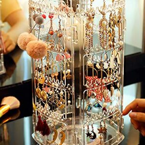 Cq acrylic 360 Rotating Earring Holder Organizer Clear Jewelry Displays Dangle Earinging Rack Necklace Bracelet Carousel Tree Towers,4 Tier Hanging Earring Display Stands For Selling,Pack of 1