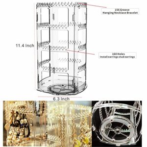 Cq acrylic 360 Rotating Earring Holder Organizer Clear Jewelry Displays Dangle Earinging Rack Necklace Bracelet Carousel Tree Towers,4 Tier Hanging Earring Display Stands For Selling,Pack of 1