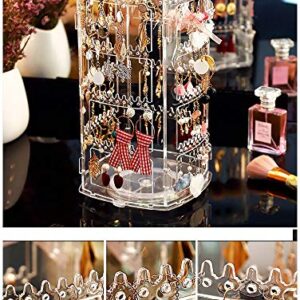 Cq acrylic 360 Rotating Earring Holder Organizer Clear Jewelry Displays Dangle Earinging Rack Necklace Bracelet Carousel Tree Towers,4 Tier Hanging Earring Display Stands For Selling,Pack of 1