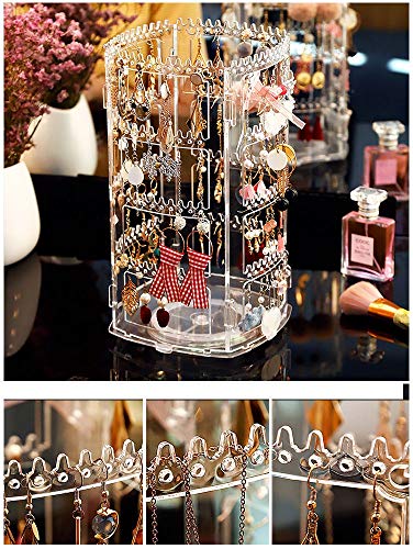 Cq acrylic 360 Rotating Earring Holder Organizer Clear Jewelry Displays Dangle Earinging Rack Necklace Bracelet Carousel Tree Towers,4 Tier Hanging Earring Display Stands For Selling,Pack of 1