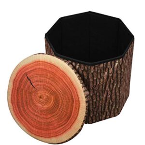 wonderful think creative home 14x14 inch fruit storage stool ottoman, cute folding storage toy box with foam cushion, collapsible storage seat chest (tree stump)