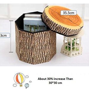 Wonderful Think Creative Home 14x14 Inch Fruit Storage Stool Ottoman, Cute Folding Storage Toy Box with Foam Cushion, Collapsible Storage Seat Chest (Tree Stump)