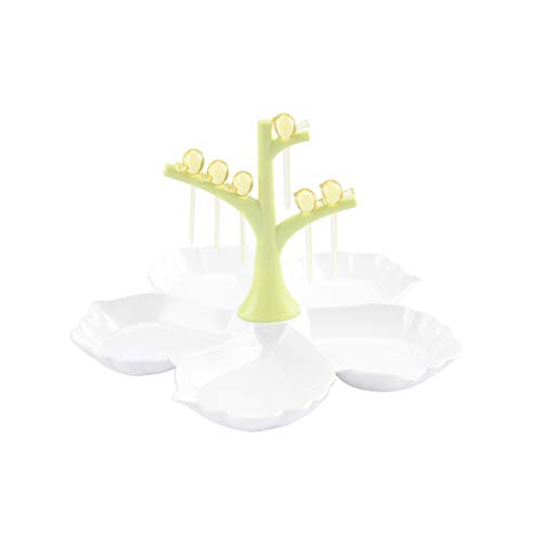 TOPBATHY Appetizer Serving Platters Compartment Plate Dividers 4 Sectional Tray with Food Picks Fruit Snacks Candy Nut Dessert Condiment Dish Holder (Light Green)