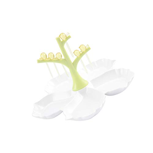 TOPBATHY Appetizer Serving Platters Compartment Plate Dividers 4 Sectional Tray with Food Picks Fruit Snacks Candy Nut Dessert Condiment Dish Holder (Light Green)