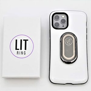 lit ring - electric usb mobile phone lighter, kickstand, finger ring grip (black ice)