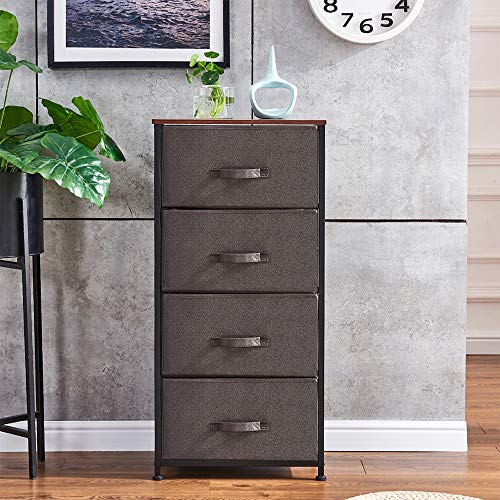 4HOMART Drawer Dresser Closet Vertical Storage Tower Cabinet Closet Shelves Fabric Dresser Organizer Unit with Sturdy Steel Frame Wood Top for Bedroom Hallway Entryway