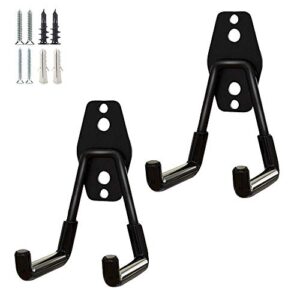 2 pack garage storage utility hooks，garage garden tool organizer，steel wall mount hooks, garden small u hooks (black)