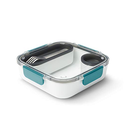 BLACK + BLUM | Bento Box Style Compartment Food Container | Packed Lunch Box with Stainless-Steel Travel Fork, BPA-Free, Leak-Proof, Microwave Safe | Ocean Blue, 1 L / 34 fl oz