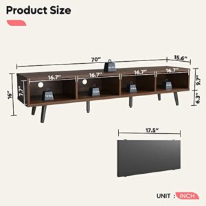 Bestier 70 inch Mid Century Modern TV Stand for 75 inch TV, Low Profile TV Stand with Storage, Entertainment Center for Living Room, Cord Management, Walnut