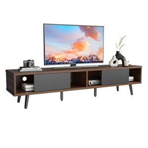 Bestier 70 inch Mid Century Modern TV Stand for 75 inch TV, Low Profile TV Stand with Storage, Entertainment Center for Living Room, Cord Management, Walnut