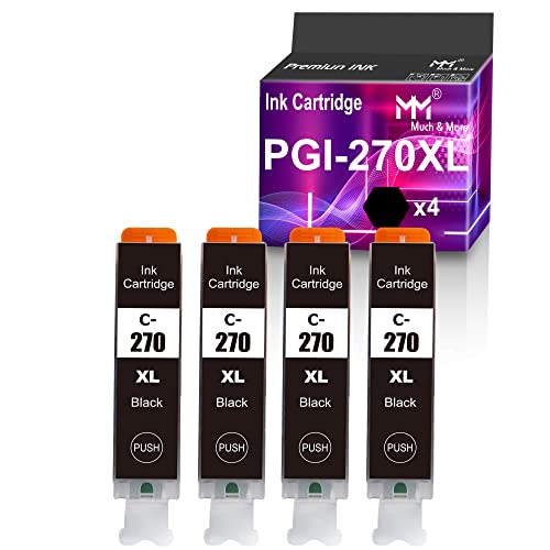 Compatible (4-Pack, Large Black) PGI 270XL PGI-270XL Ink Cartridge Used with Canon PIXMA MG6820 MG6821 MG5720 MG5721 MG5722 MG7720 TS5020 TS6020 TS8020 TS9020 Printer, Sold by MuchMore