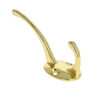 MroMax Dual Prong Coat Hooks Wall Mounted Retro Double Hooks Utility Hook for Coat Scarf Bag Towel Key Cap Cup Hat 3.43" x 1.81"(L x H), Gold Tone 2pcs