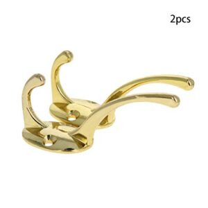 MroMax Dual Prong Coat Hooks Wall Mounted Retro Double Hooks Utility Hook for Coat Scarf Bag Towel Key Cap Cup Hat 3.43" x 1.81"(L x H), Gold Tone 2pcs