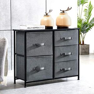 redd royal rainbow tree 5-drawer fabric drawer dresser chest of drawers tower, fbric storage organizer wardrobe for bedroom living room closet hallway, dark grey