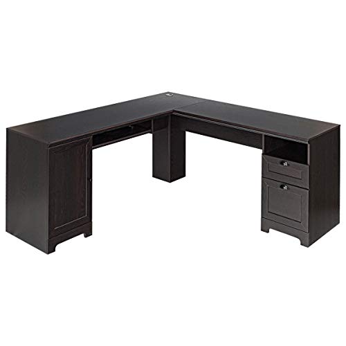 GOFLAME 66" Modern L-Shaped Desk with Drawers, PC Laptop Corner Table Workstation, Space Saving Computer Desk with Spacious Surface, Writing Table Home Office Computer Desk (Coffee)