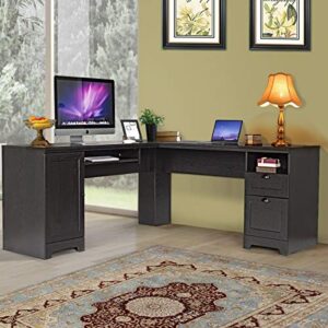 GOFLAME 66" Modern L-Shaped Desk with Drawers, PC Laptop Corner Table Workstation, Space Saving Computer Desk with Spacious Surface, Writing Table Home Office Computer Desk (Coffee)