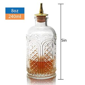 Suprobarware Bitters Bottle - Donatello Bitter Bottle for Cocktail, 8oz / 240ml, Glass Dashes Bottle with Stainless Steel Dasher Top