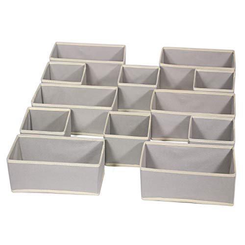 DIOMMELL Foldable Cloth Storage Box Closet Dresser Drawer Organizer Fabric Baskets Bins Containers Divider for Clothes Underwear Bras Socks Lingerie Clothing, Set of 12 Grey 066