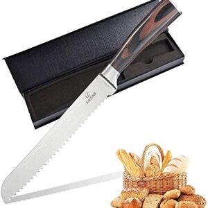 8 inch Bread Knife - Cake Slicer Knives High Carbon Stainless Steel Serrated Knife Forged Scalloped Blade Cutlery Utility Kitchen Knives with Gift Box