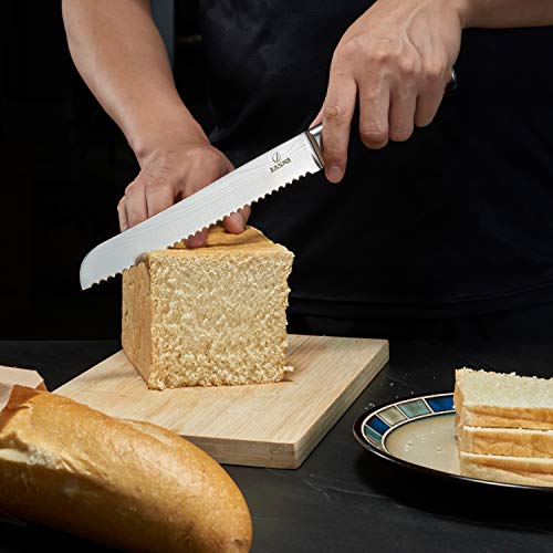 8 inch Bread Knife - Cake Slicer Knives High Carbon Stainless Steel Serrated Knife Forged Scalloped Blade Cutlery Utility Kitchen Knives with Gift Box