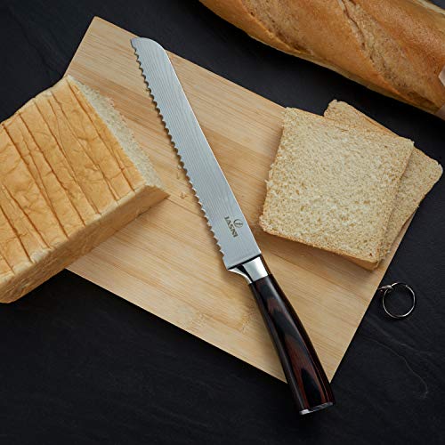 8 inch Bread Knife - Cake Slicer Knives High Carbon Stainless Steel Serrated Knife Forged Scalloped Blade Cutlery Utility Kitchen Knives with Gift Box